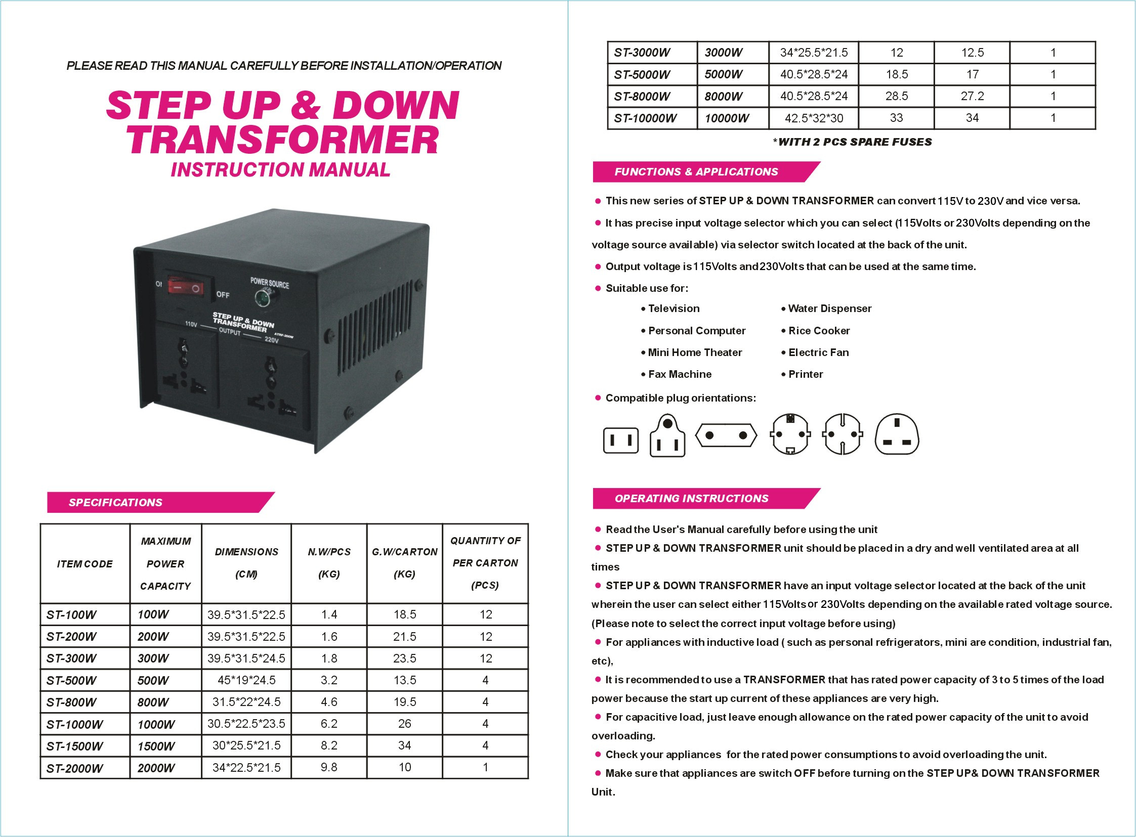 ST-100 100VA 110V to 220V Step Up&Down Transformer from China ...